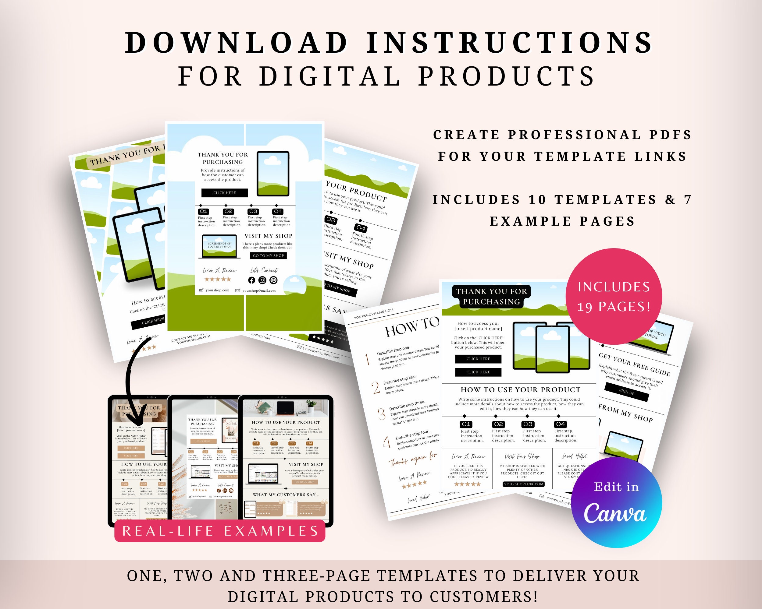 Digital Download Instruction Templates for Digital Products, Digital ...