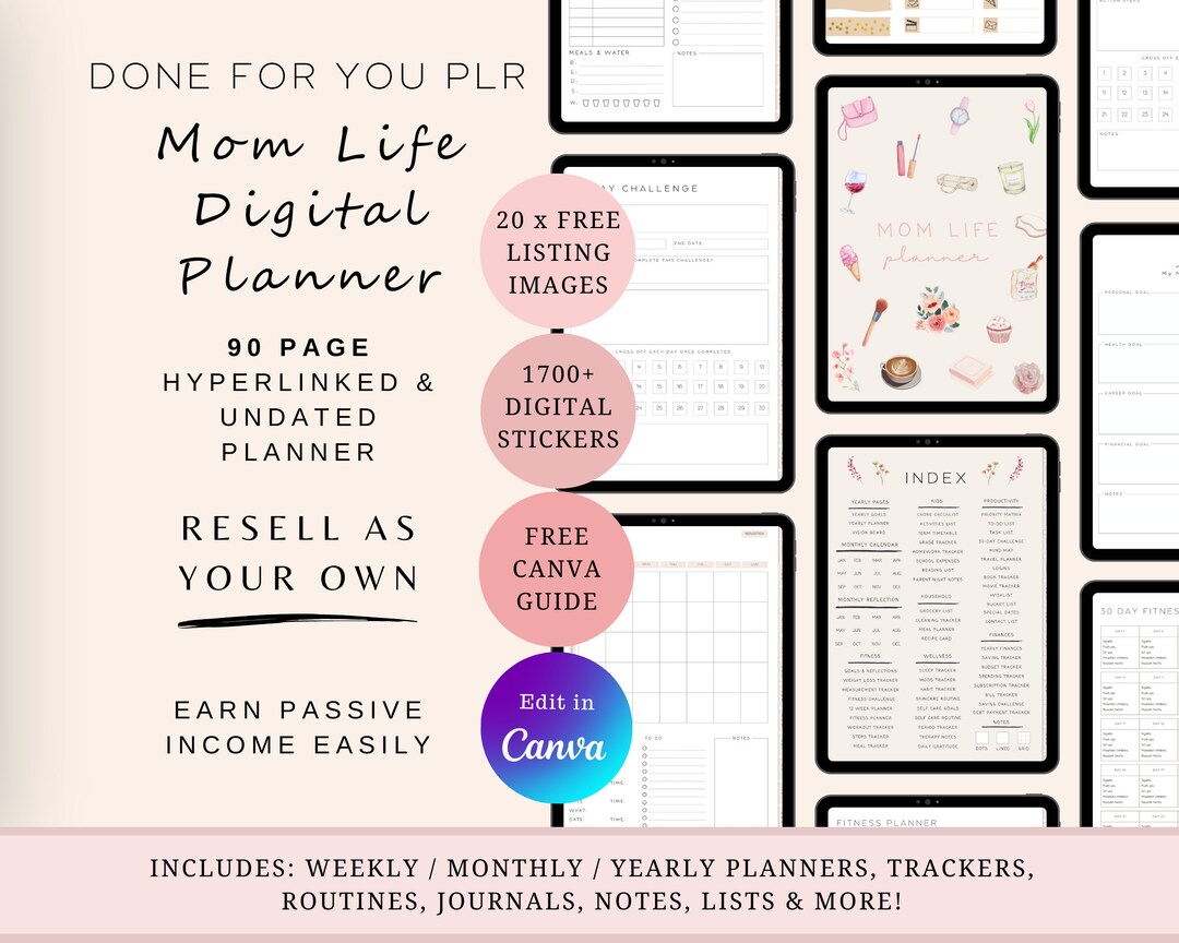 PLR Digital Mom Life Planner, Commercial Use Tablet iPad Planner ...