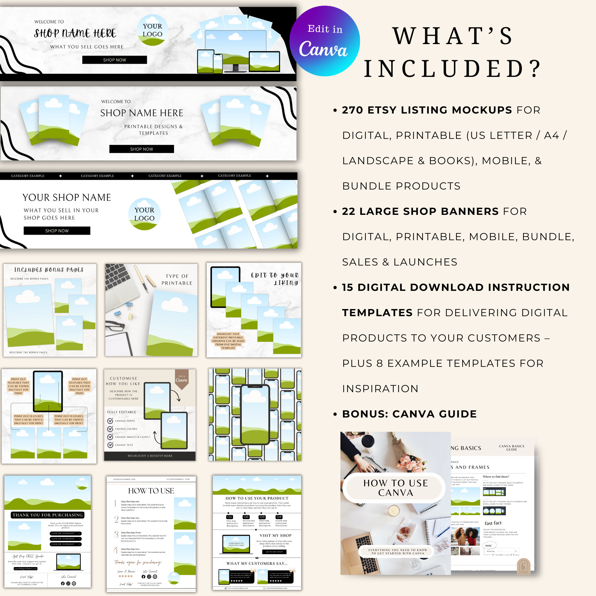Etsy Shop Kit Bundle – Listing Mockup Templates, Digital Download ...