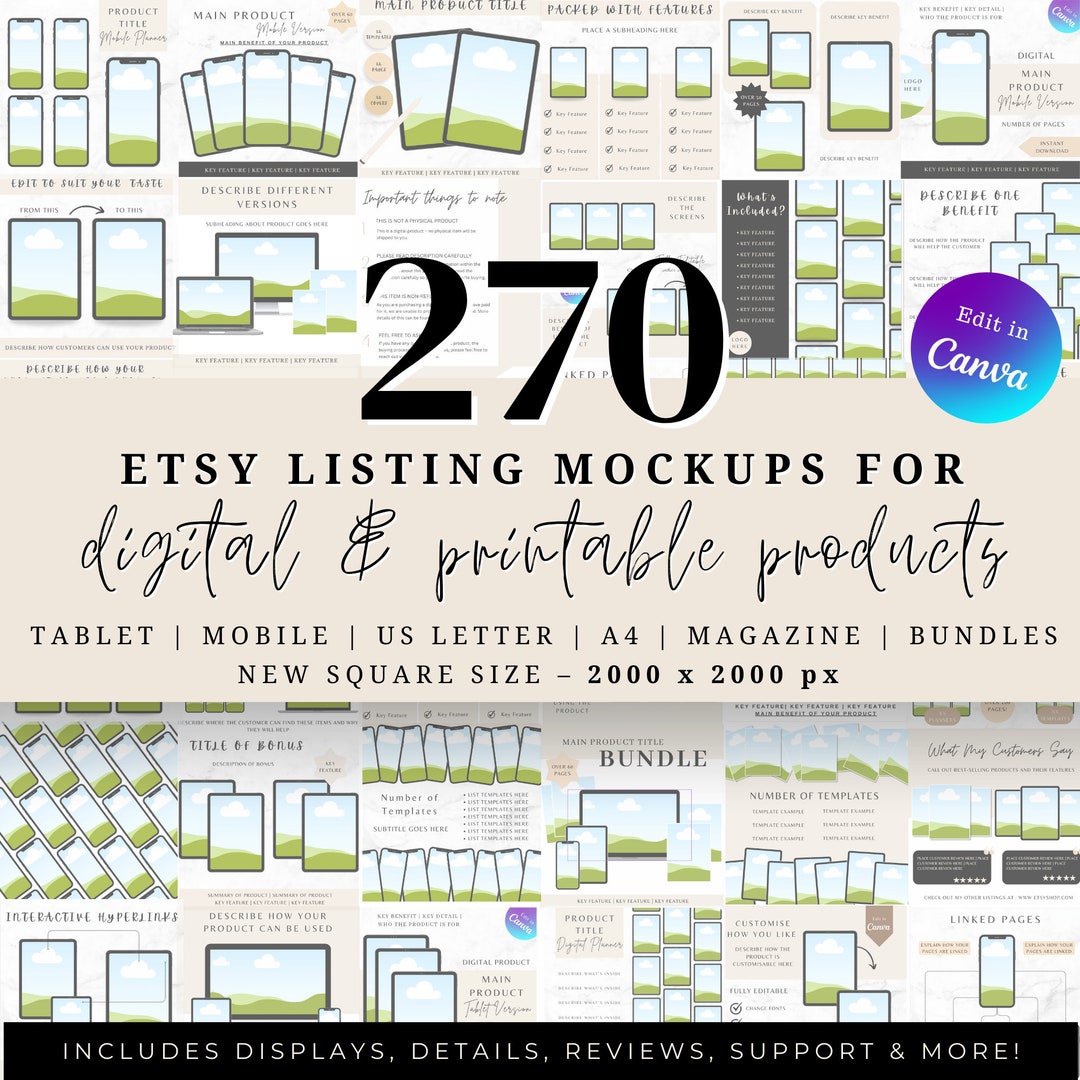 Etsy Listing Mockup Templates Bundle – Digital Product Listing Images ...