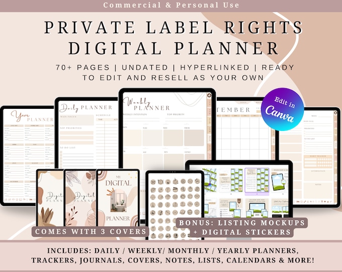 PLR Resell Digital Planner, Commercial Use, Canva Editable, Hyperlinked ...