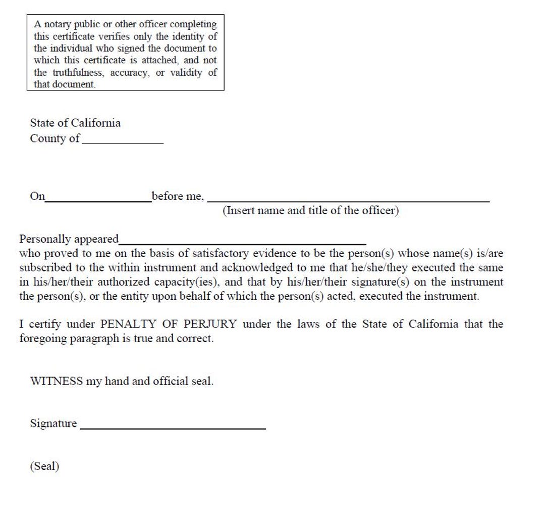CA (california) Notary Public Acknowledgement - Etsy