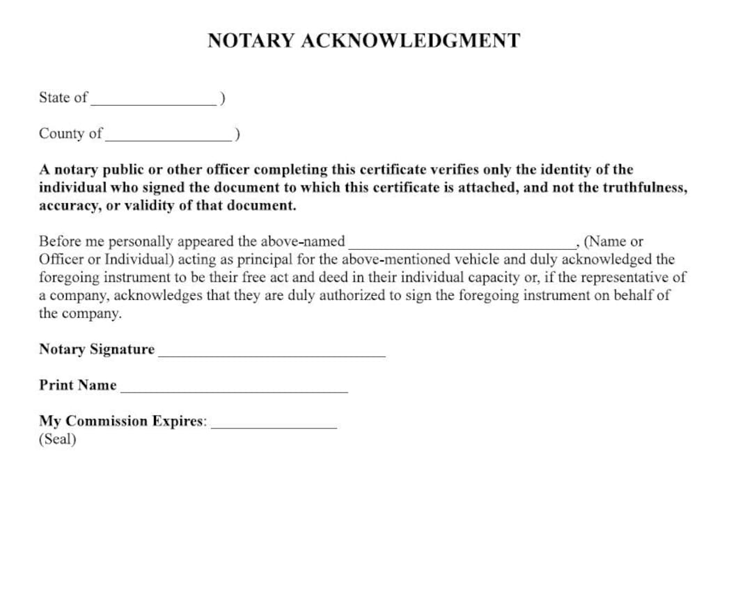 Notary Public All Purpose Acknowledgement - Etsy