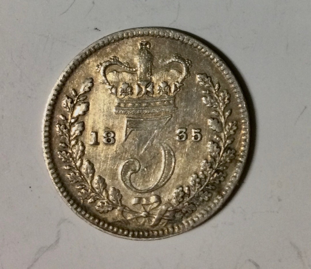1835 Great Britain Sterling Silver 3 Pence Collector Coin William IV ...