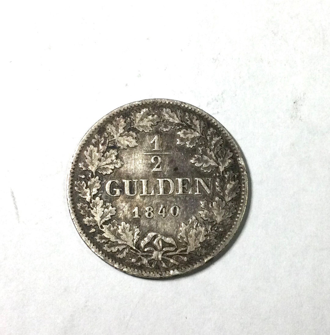 1840 German States Baden 1/2 Gulden Leopold Facing Right Wreath and ...