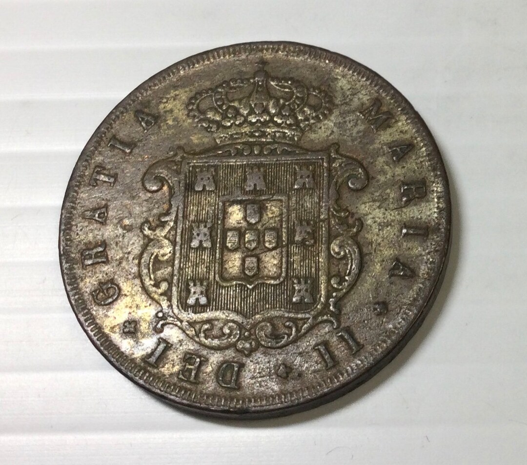 1847 Portugal 20 Reis of Maria II KM482 Sharp Grade Larger Coin Copper ...