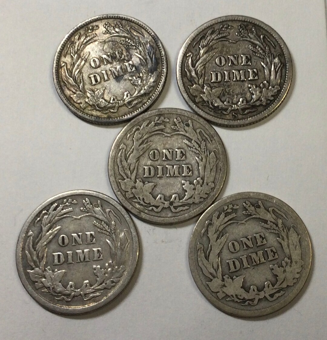 1905S 1906 1912 1914 & 1916 Collectors Lot of 5 Different Barber Dimes ...