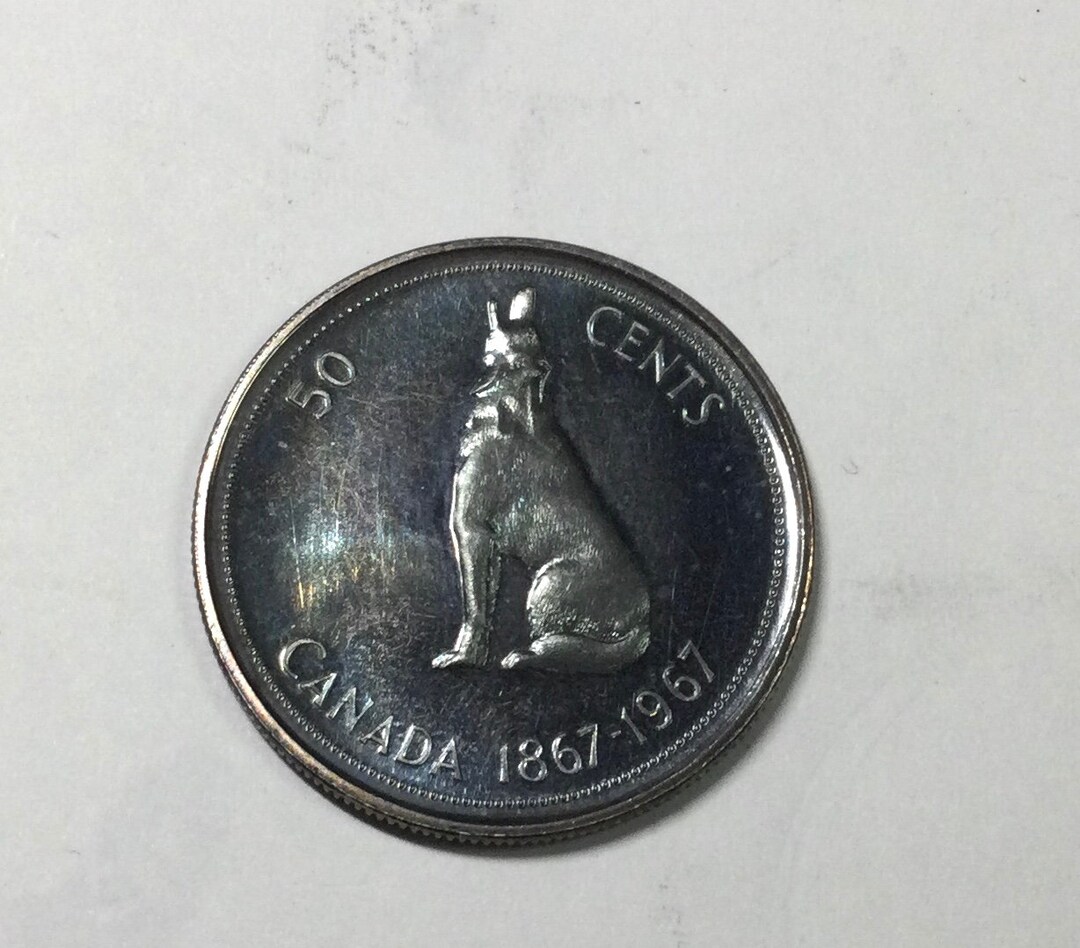 1967 Canada Centennial Silver Fifty Cents Wolf Animal Coin Flashy ...