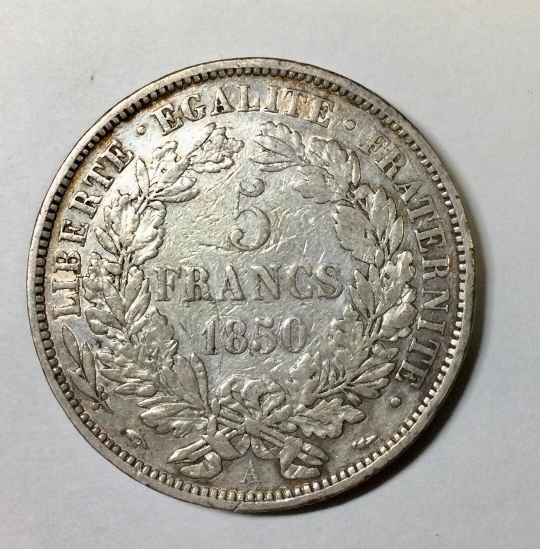 France 1850 A Five 5 Francs Crown Size Silver Coin Paris Mint Popular ...