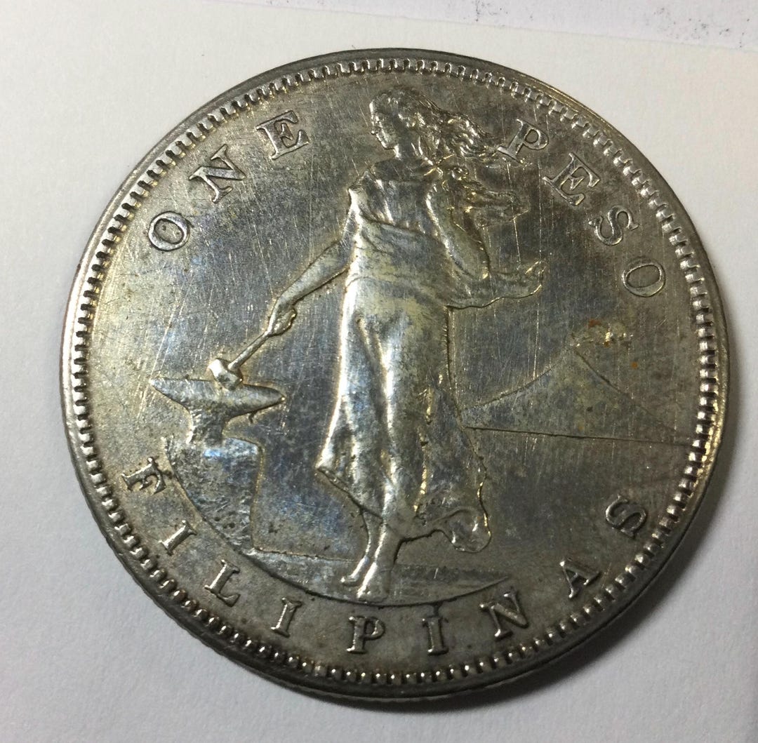 1909 S Philippines Silver Peso KM172 Collectors Coin Liberty Volcano ...