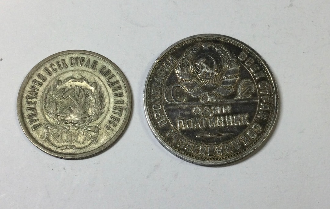 1923 & 1924 Soviet Union CCCP Russia Silver Coin Pair Hammer Sickle ...