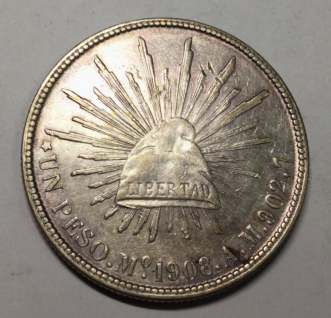 1908 Mo AM Mexico Silver Peso Large Silver Coin Republic of Mexico ...