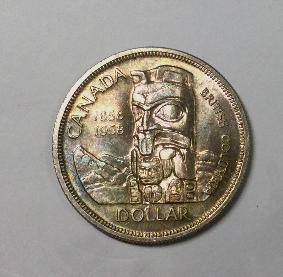 1958 Canada BC Silver Dollar Native Art Haida Totem Pole Death Dollar ...