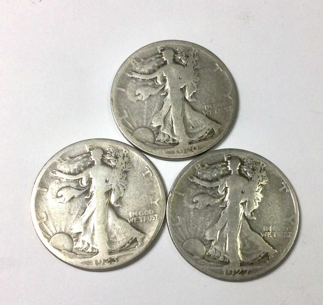 1920S 23S 27S Silver 900 Fine Half Dollar Fifty Cents Walking Liberty ...