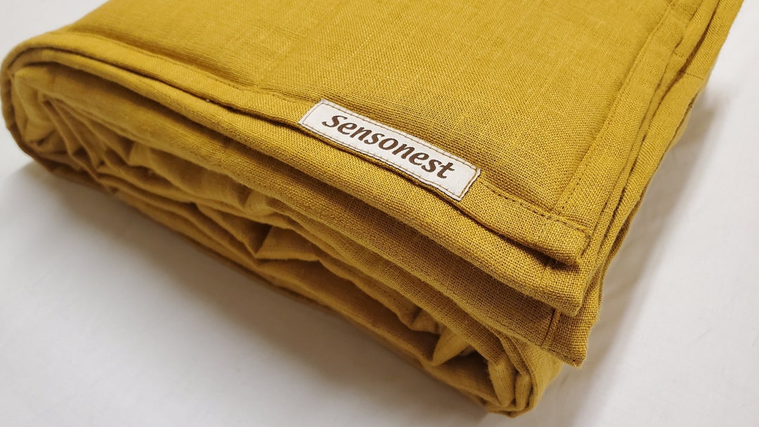 Ready to Ship 20 Lbs Linen Weighted Blanket Mustard Color / Sensory ...