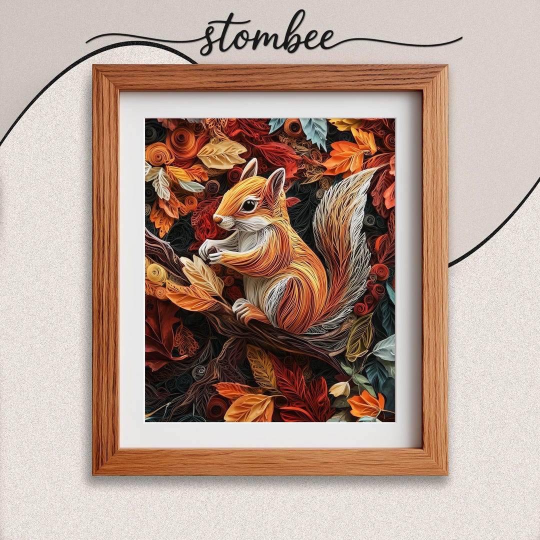 Autumn Squirrel Quilling Art Print: Rustic Woodland Decor (digital ...