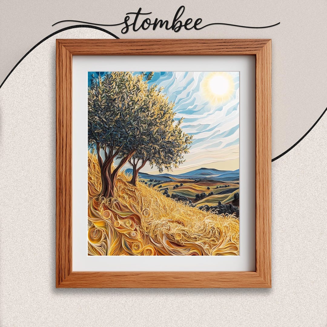 Olive Tree Grove Painting: Quilling Style Abstract Landscape (digital ...