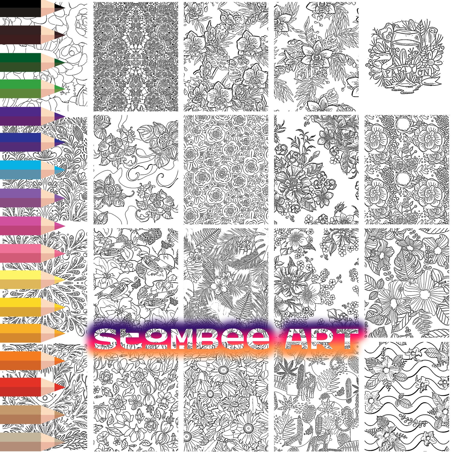 20 Flower Coloring Pages Flower Coloring Book Adult Coloring - Etsy