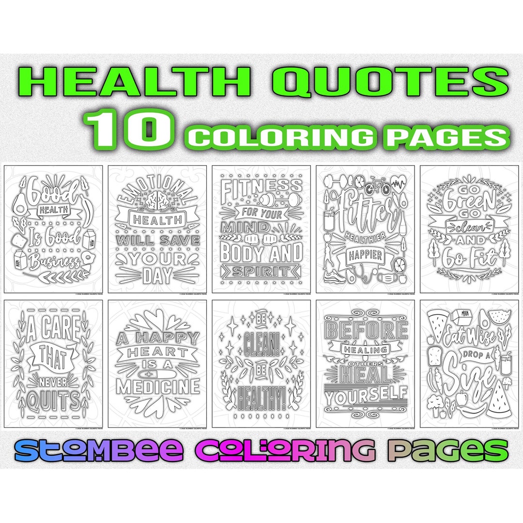 Health and Healthy Quotes Adult Coloring Book, Adult Coloring Pages ...