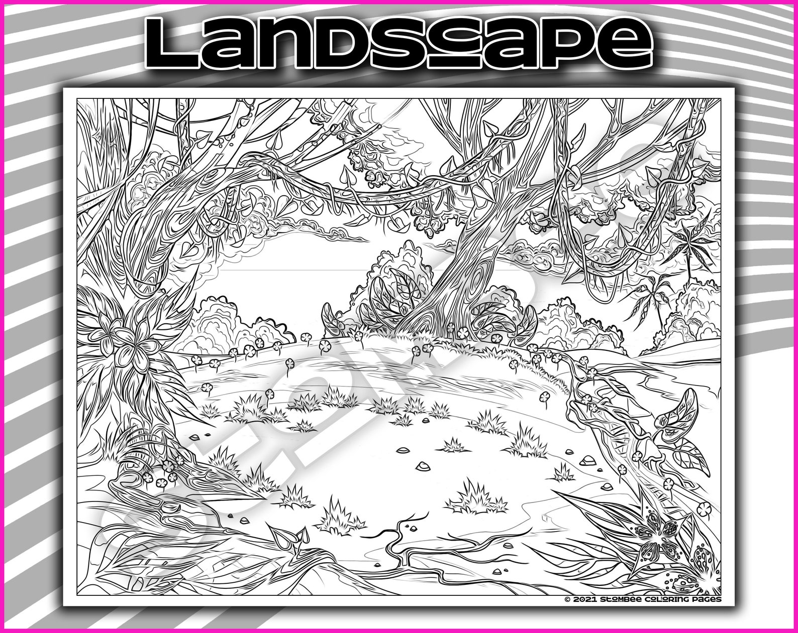 Adult Coloring Pages Printable Landscape Coloring Page for - Etsy