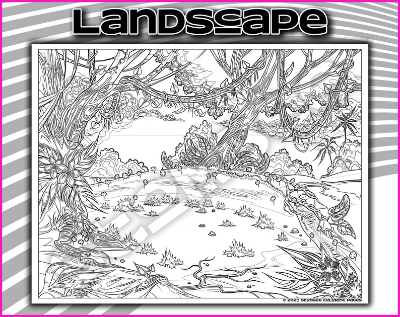 Adult Coloring Pages Printable Landscape Coloring Page for - Etsy