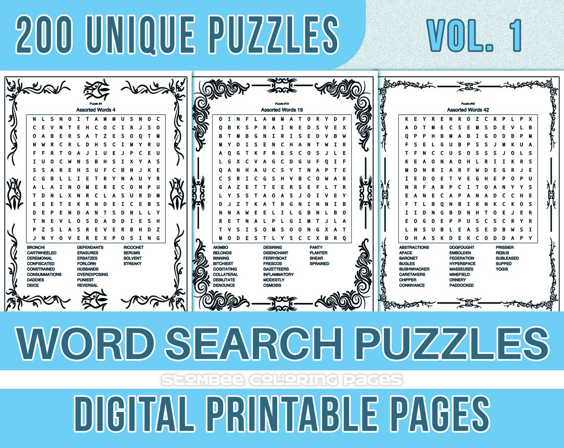 200 Word Search Printable Puzzle Instant Download printable - Etsy UK