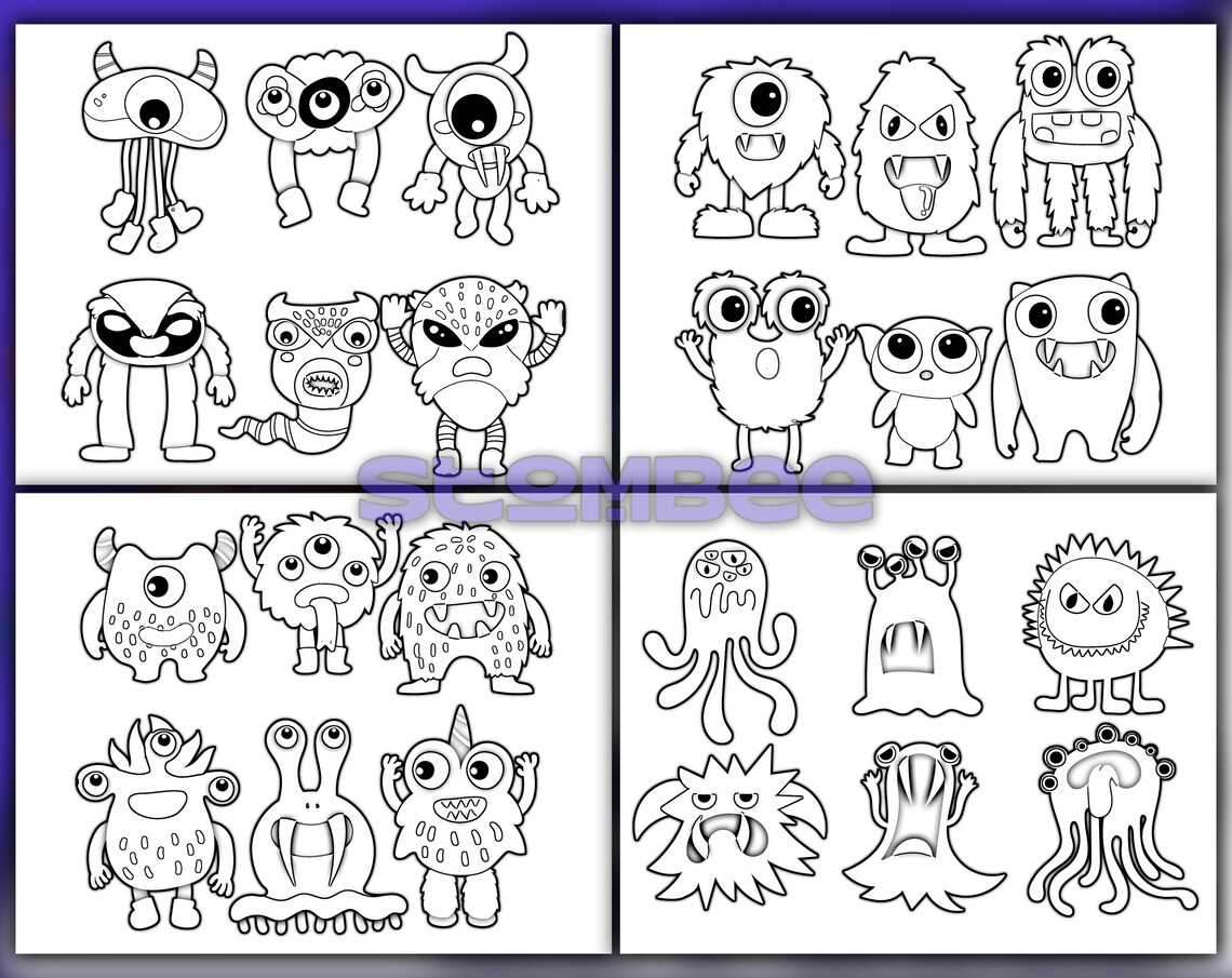 Cute Monsters Adult and Kid Coloring Pages Printable Excellent - Etsy