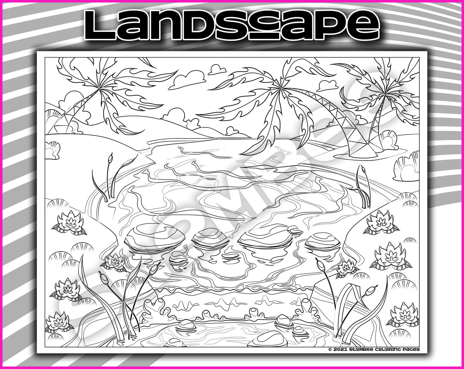 Adult Coloring Pages Printable Landscape Coloring Page for - Etsy