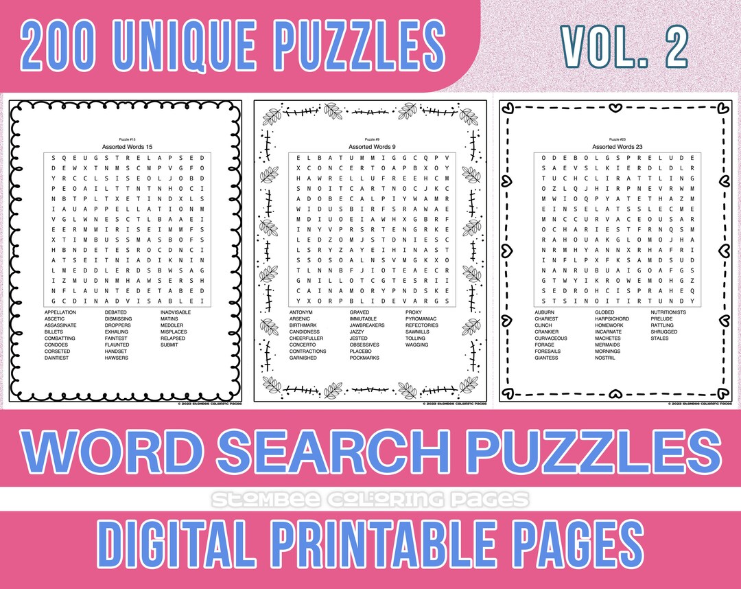 200 Word Search Printable Puzzle Instant Downloadprintable - Etsy Australia