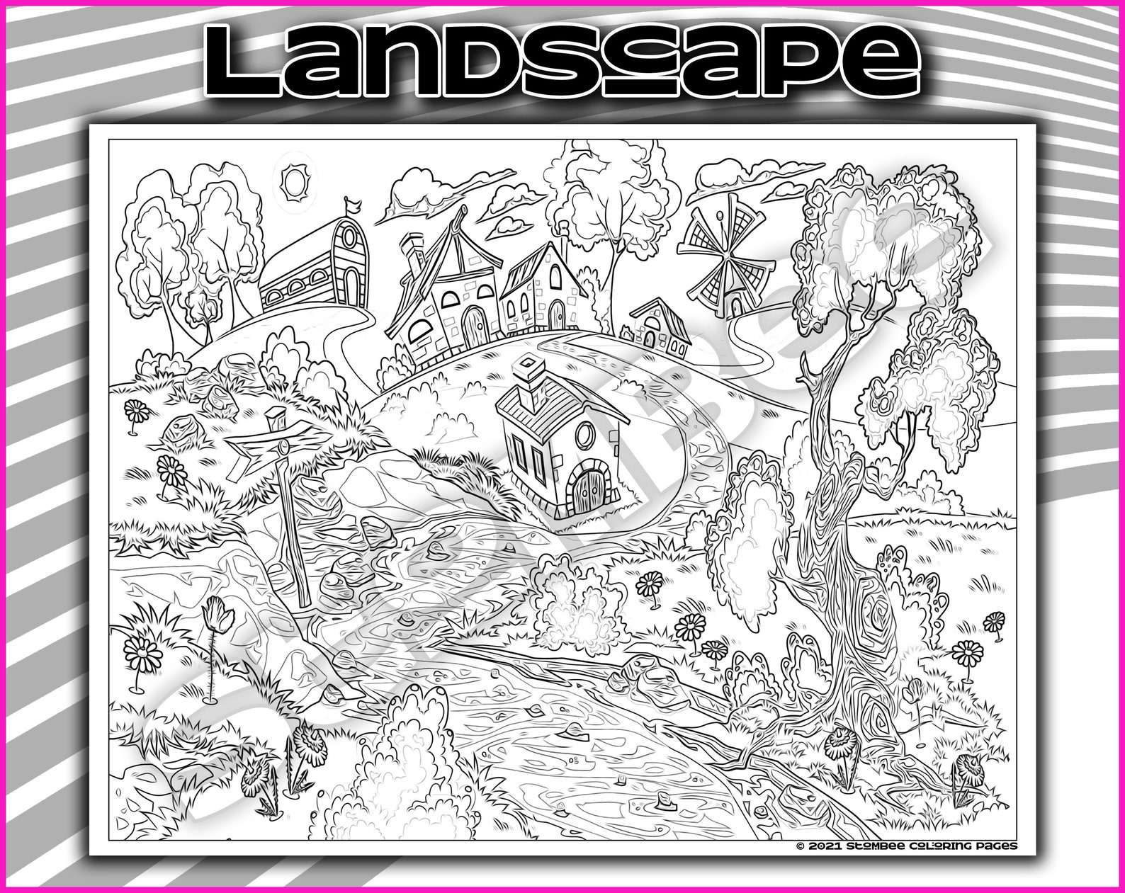 Adult Coloring Pages Printable Landscape Coloring Page for - Etsy