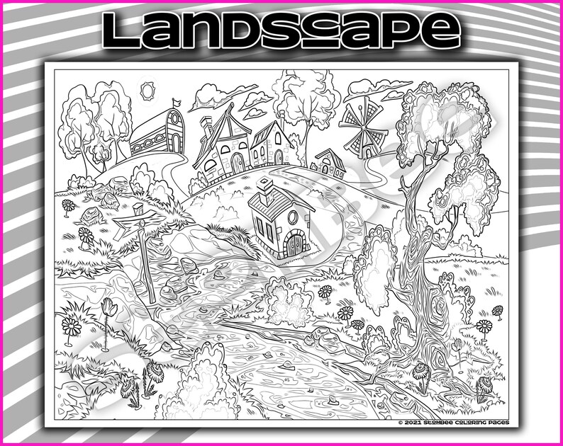 Adult Coloring Pages Printable Landscape Coloring Page for - Etsy
