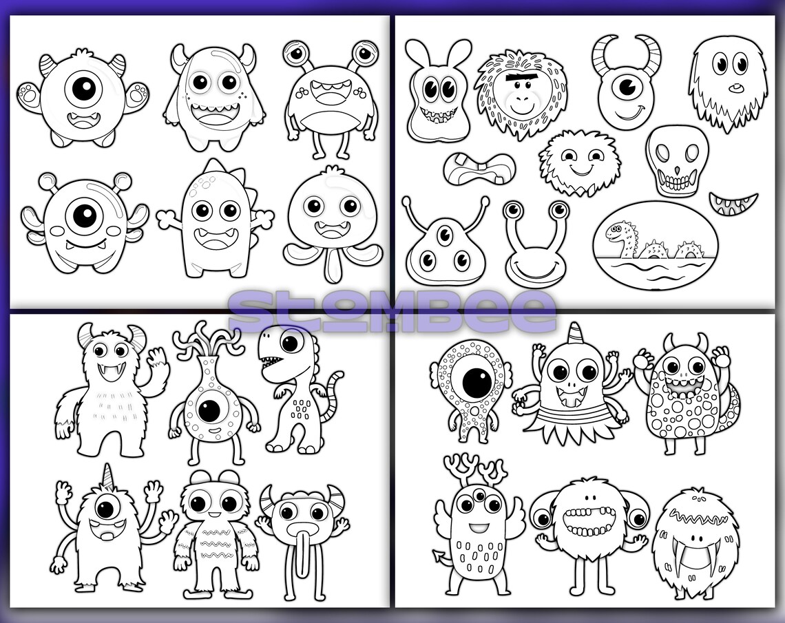 Cute Monsters Adult and Kid Coloring Pages Printable Excellent - Etsy