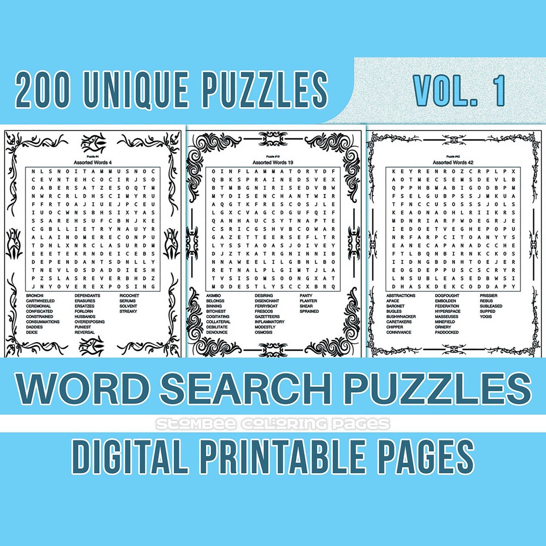 200 Word Search Printable Puzzle Instant Download, printable Puzzle ...