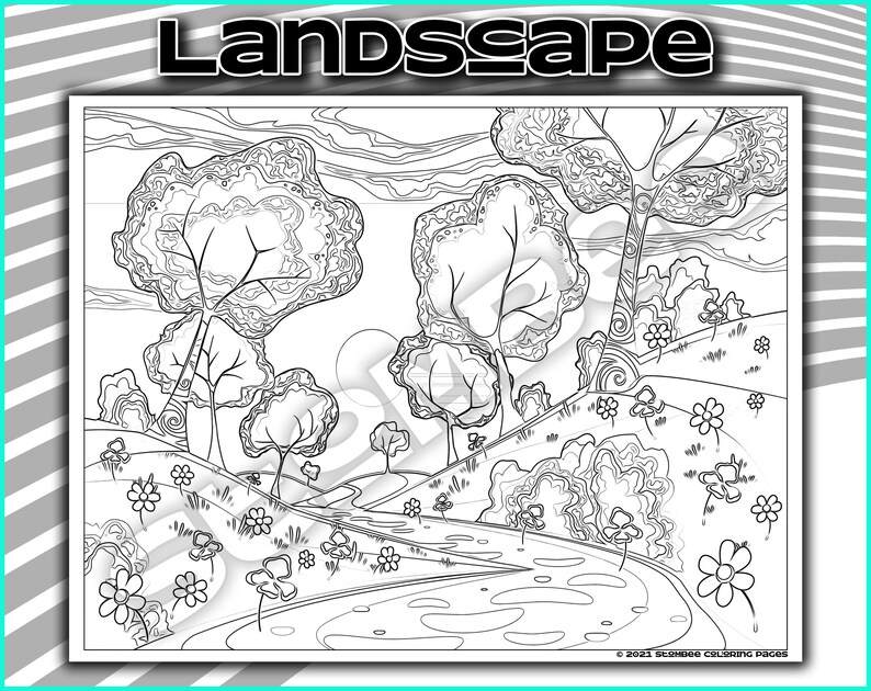 Adult Coloring Pages Printable Landscape Coloring Page for - Etsy