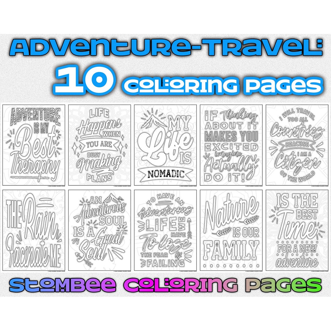 Adventure Travel Quotes Coloring Book: 10 Printable Pages (PDF) - Etsy
