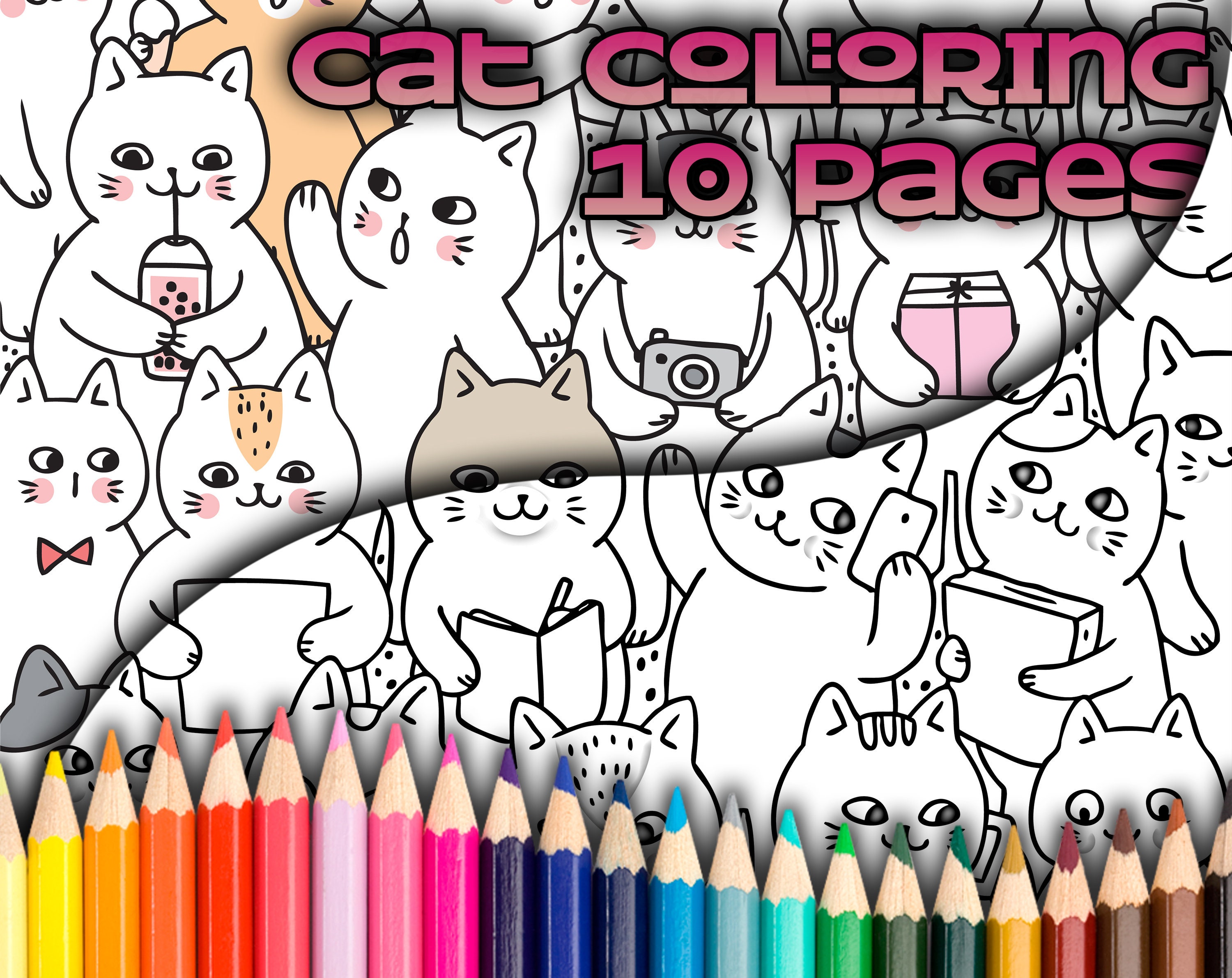 10 Cat Coloring Pages Cat Coloring Book for Adult and Kids | Etsy
