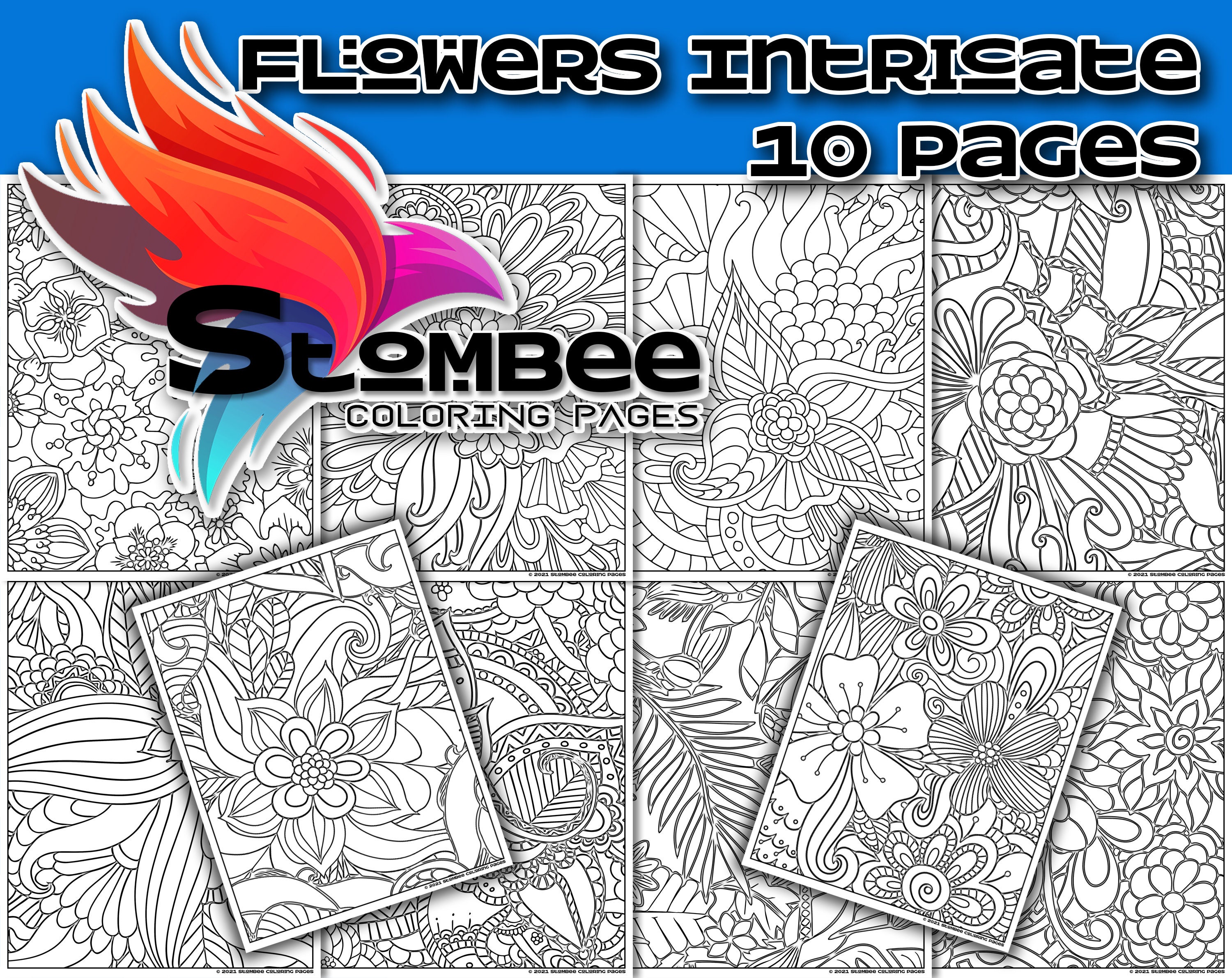 Vol.3 Floral Intricate Adult Coloring Pages Printable, Flowers Coloring ...