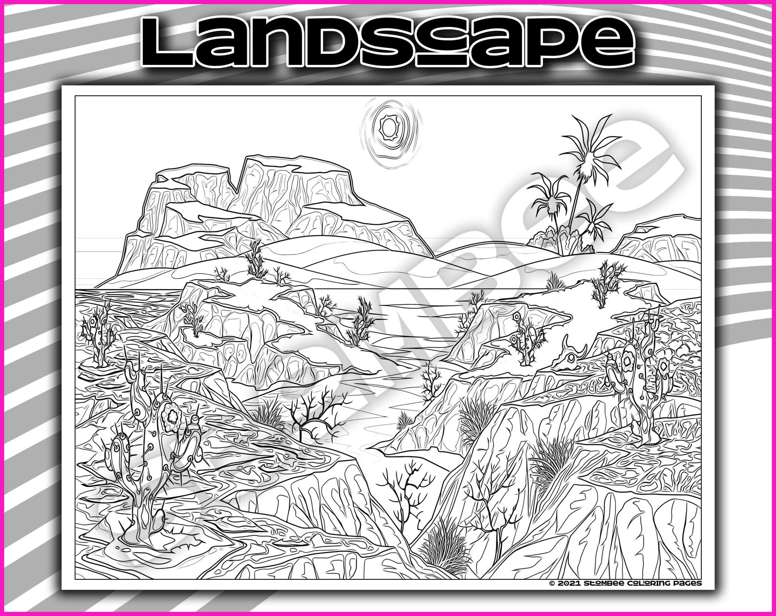 Adult Coloring Pages Printable Landscape Coloring Page for - Etsy
