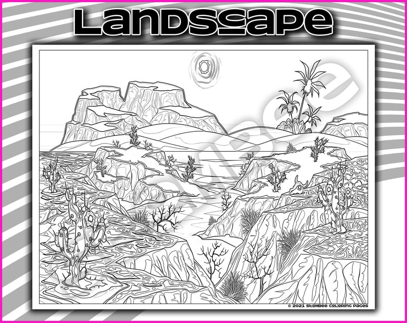 Adult Coloring Pages Printable Landscape Coloring Page for - Etsy