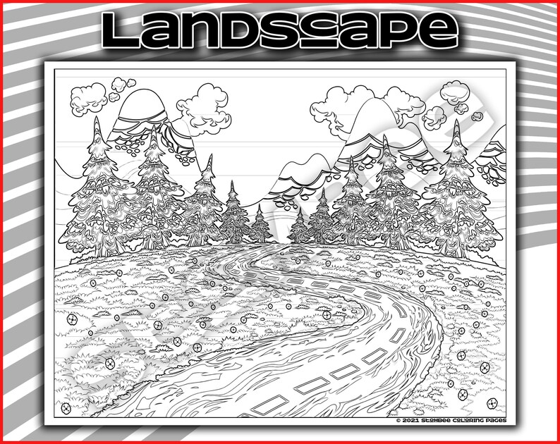 Adult Coloring Pages Printable Landscape Coloring Page for | Etsy