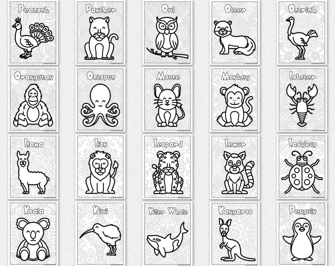 100 Animals Kids Coloring Pages Handwriting Practice - Etsy