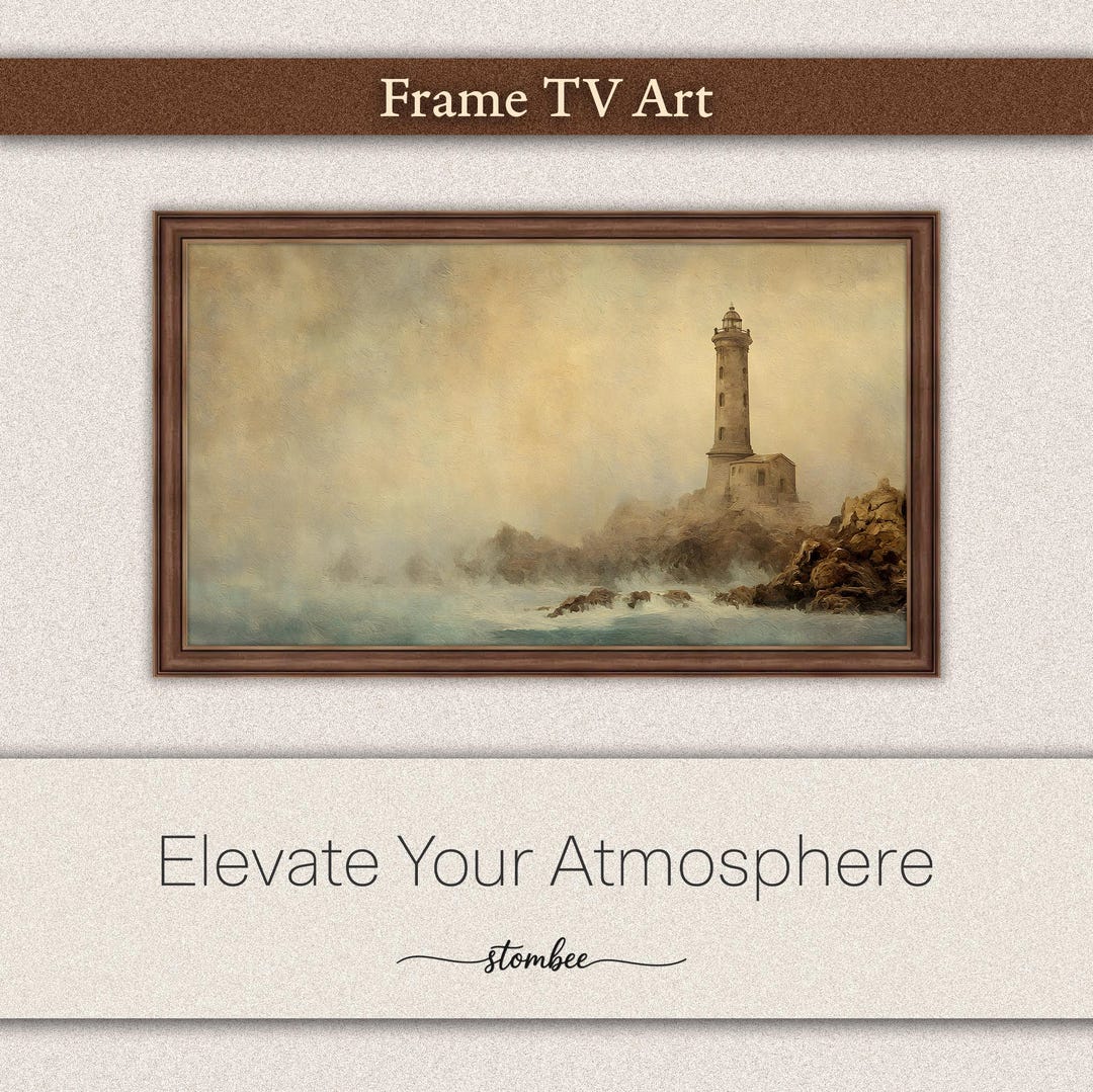 Vintage Lighthouse Frame TV Art: Impressionism Ocean Scene (digital ...