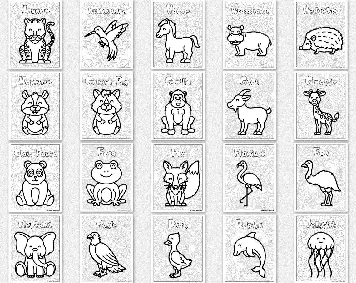 100 Animals Kids Coloring Pages Handwriting Practice - Etsy