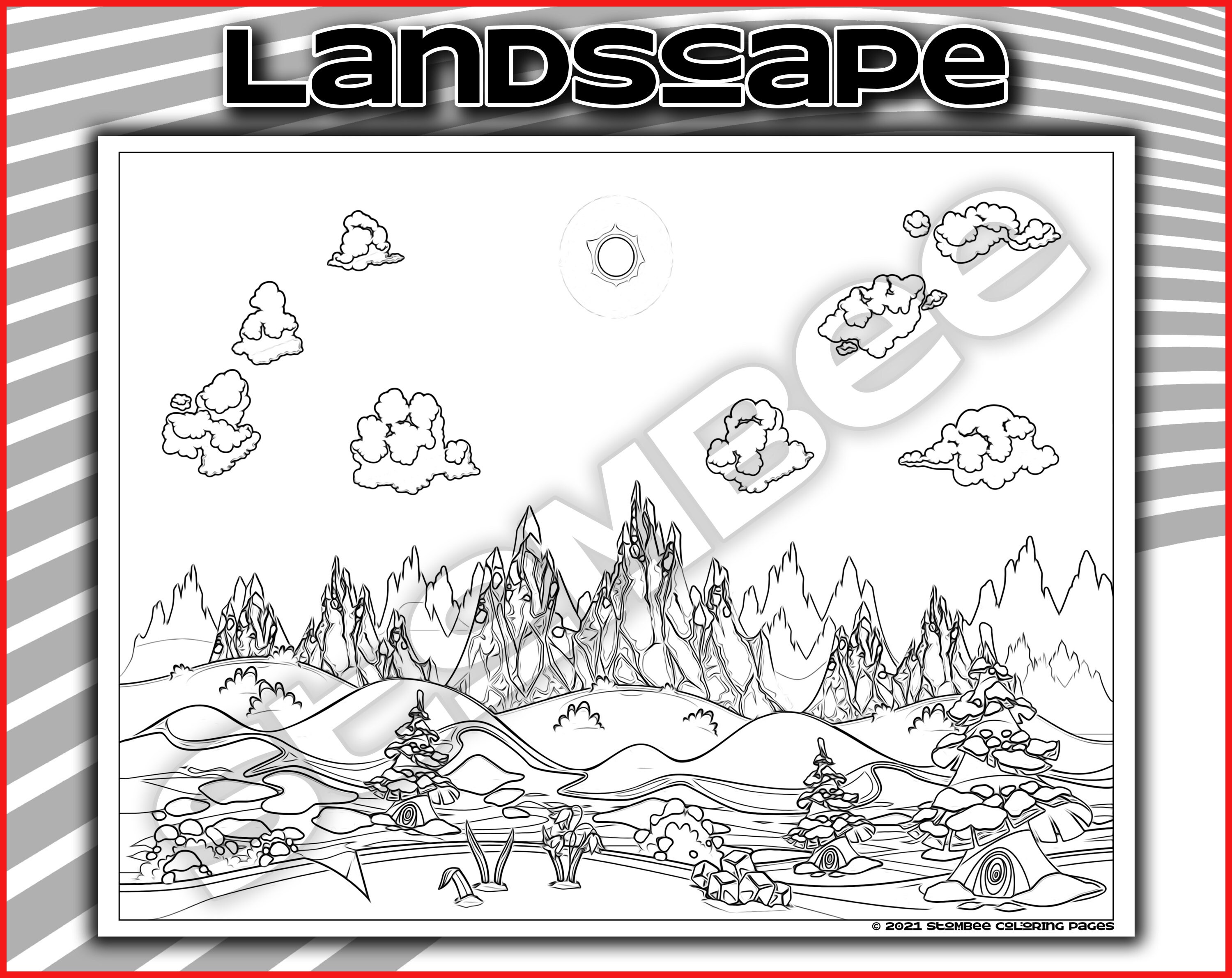 Adult Coloring Pages Printable Landscape Coloring Page for - Etsy