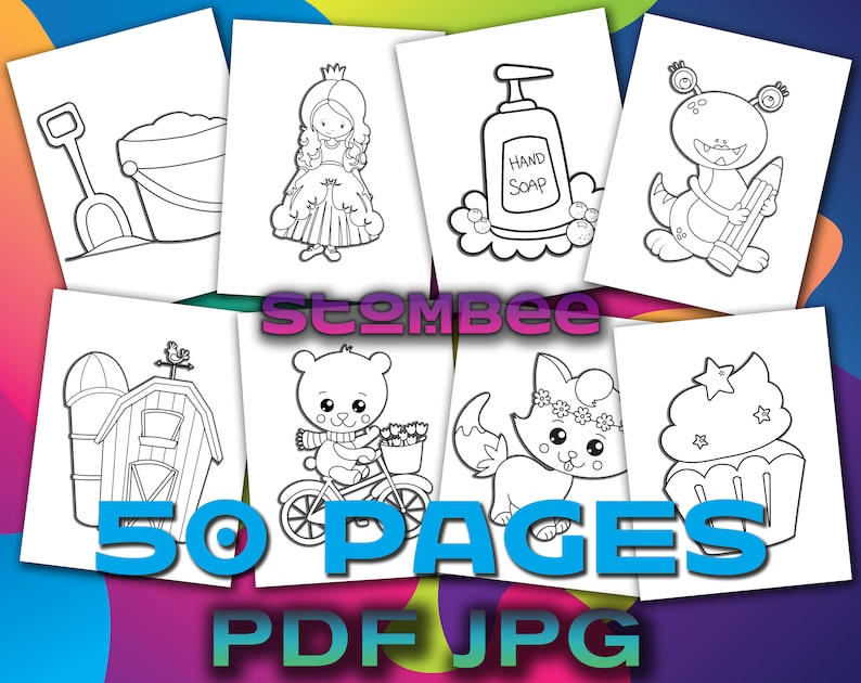 50 Kids Coloring Pages, Coloring Book PDF of Mix Themes - Etsy