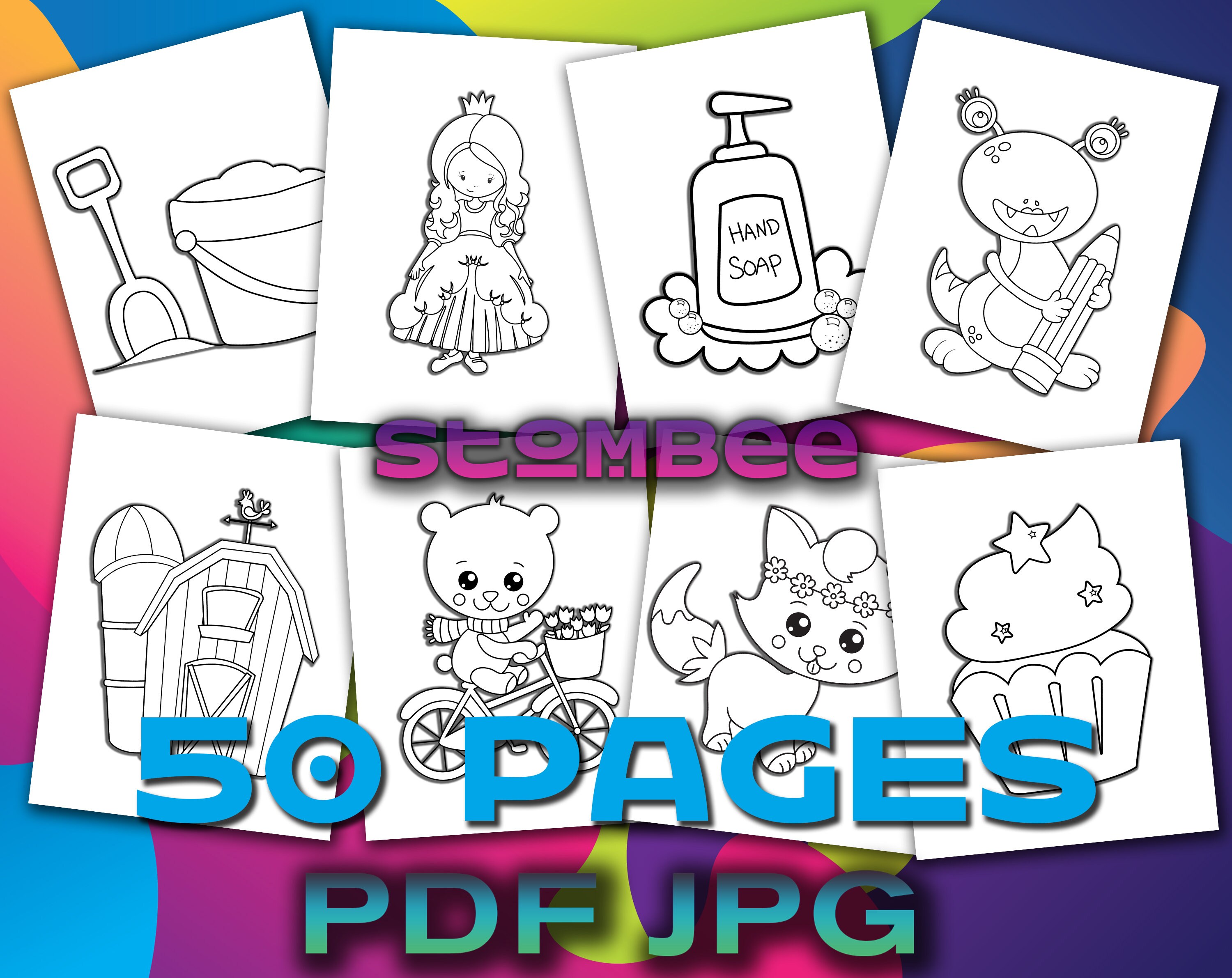 50 Kids Coloring Pages, Coloring Book PDF of Mix Themes - Etsy