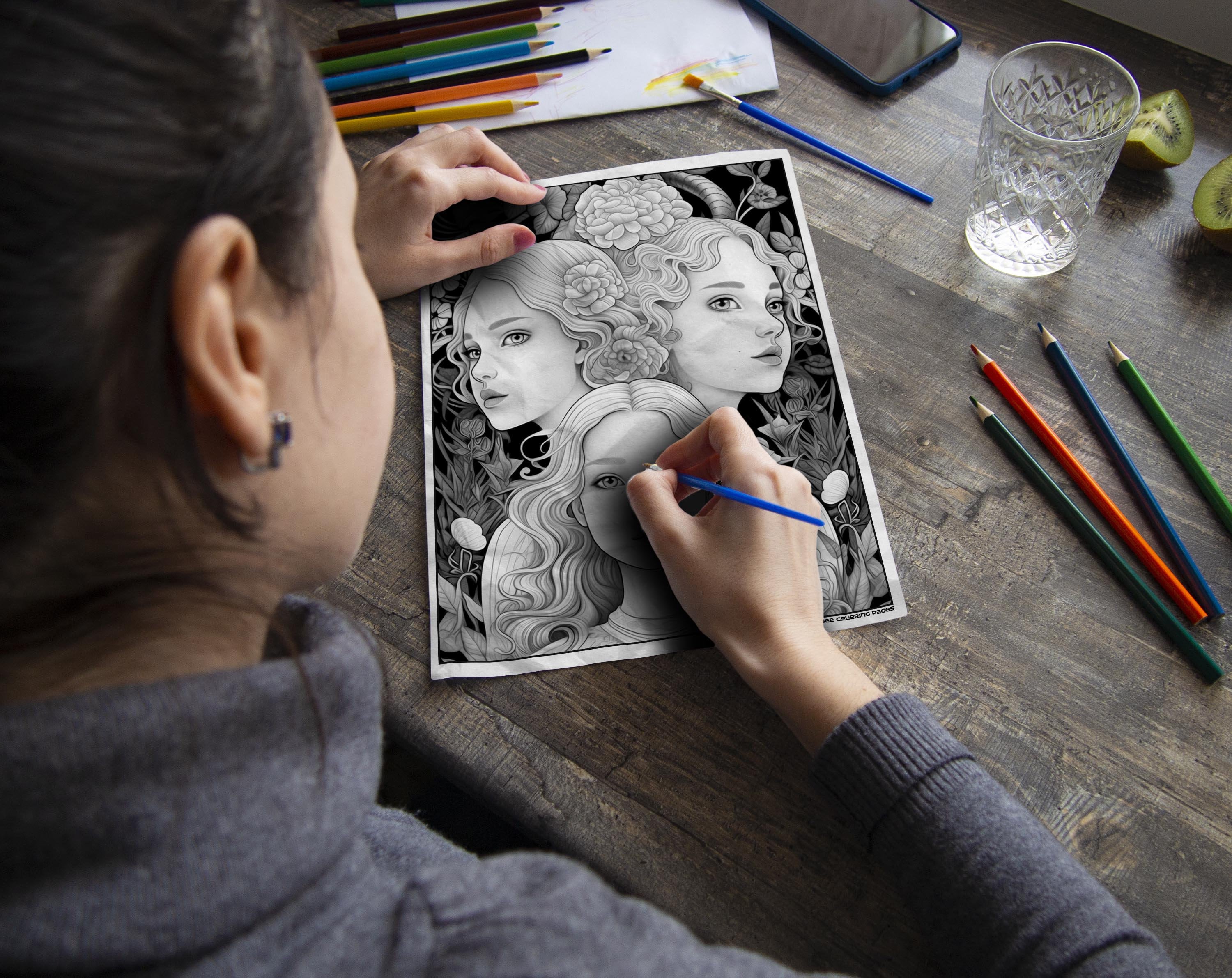 Adult Coloring Pages Beautiful Women Grayscale Woman - Etsy