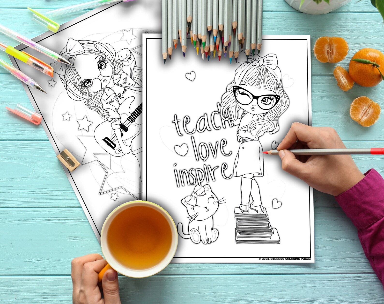 10 Kawaii Girls Coloring Pages for Kids Adult Coloring | Etsy