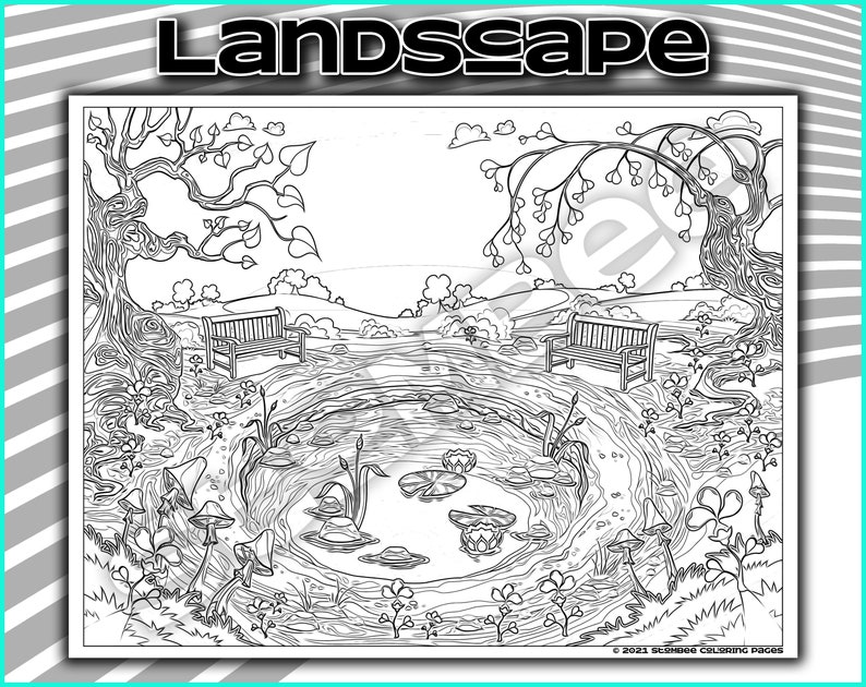 Adult Coloring Pages Printable Landscape Coloring Page for - Etsy