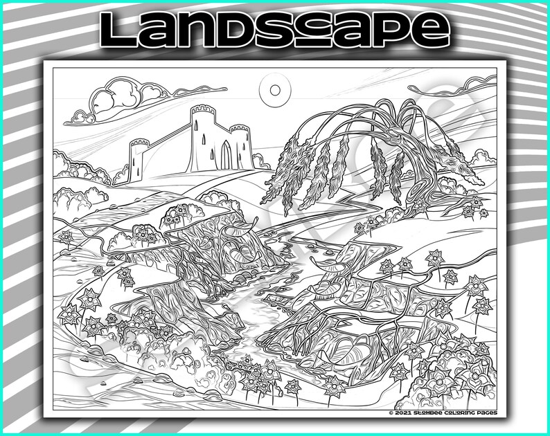 Adult Coloring Pages Printable Landscape Coloring Page for - Etsy